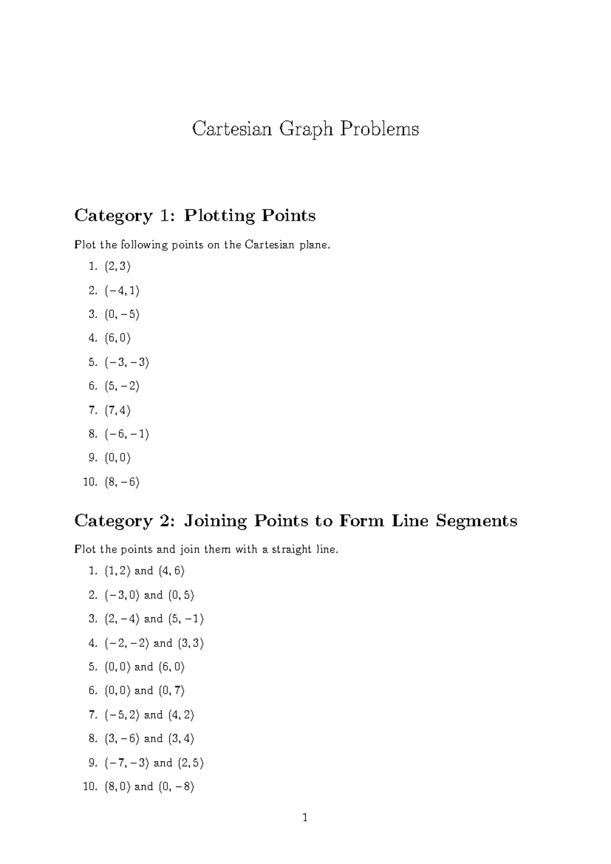 Cartesian Graph Problems: Plotting Points & Line Segments (MATH 101 ...