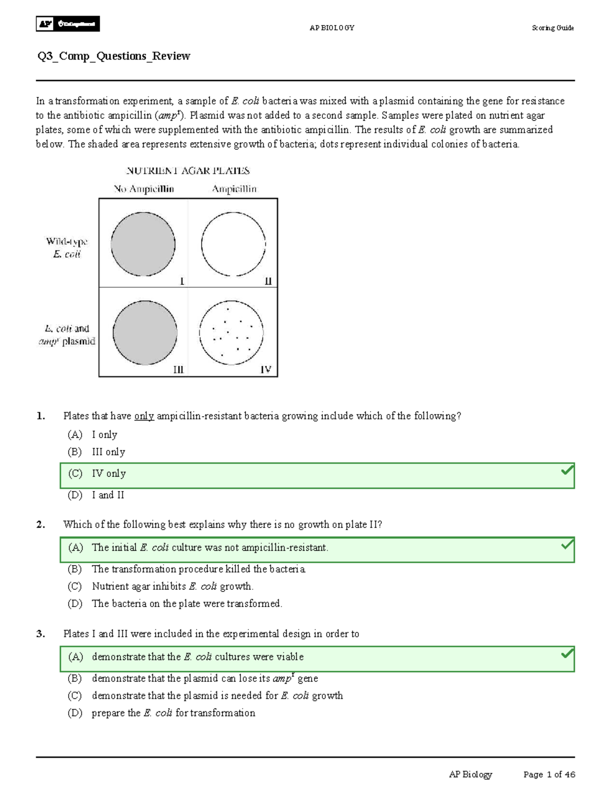 AP BIOLOGY Q3 Comp Review Questions & Answers Guide - Studocu