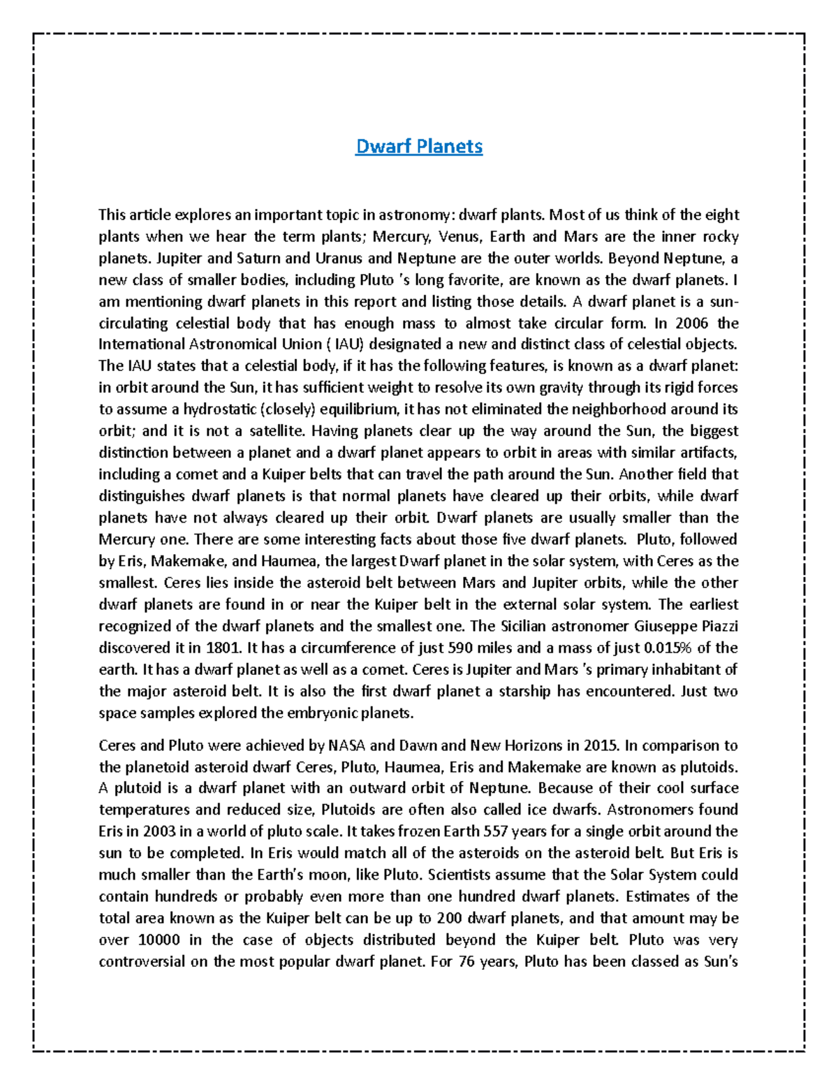 Study on Dwarf Planets: Characteristics & Classification Overview - Studocu
