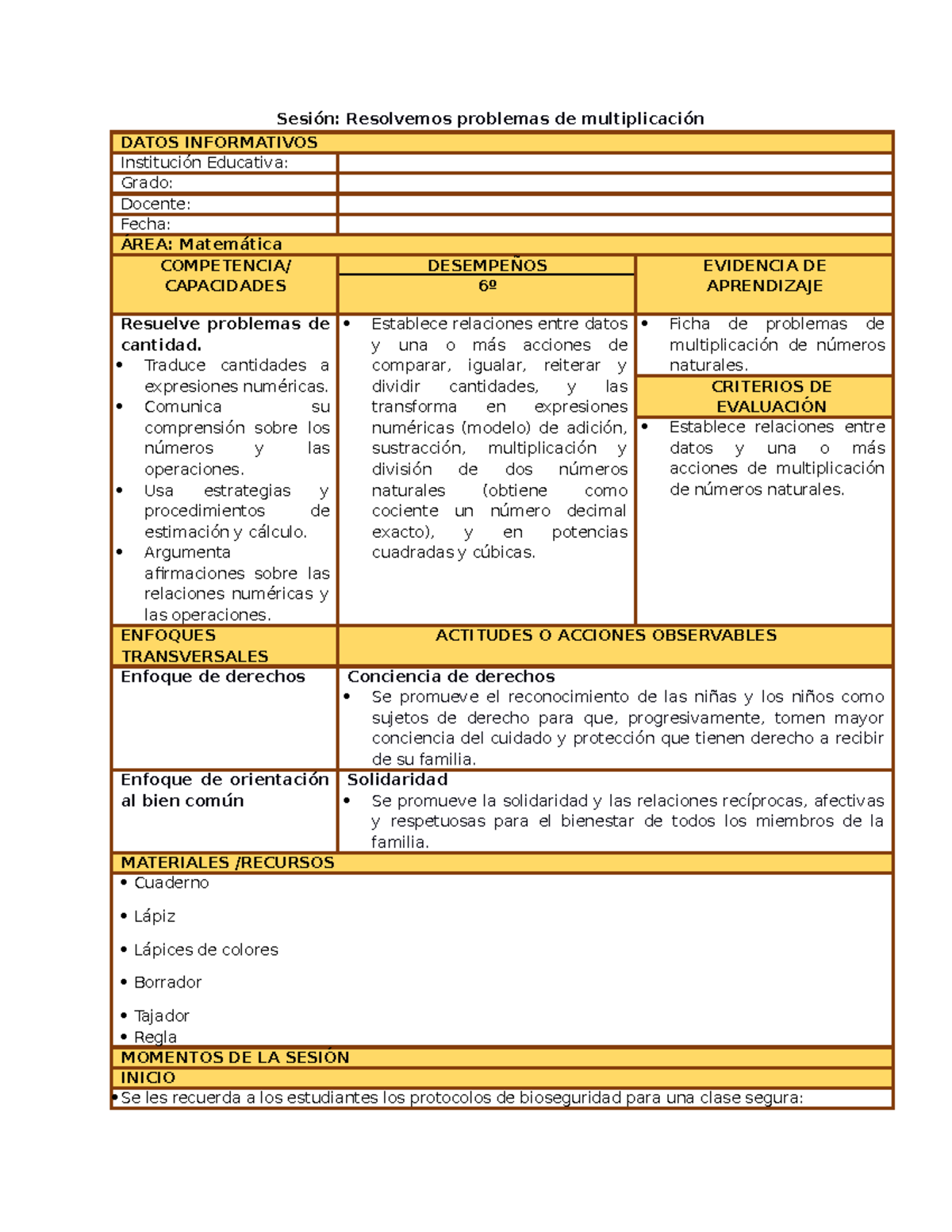 Sesión mate - sesion de clase - Sesión: Resolvemos problemas de multiplicación DATOS ...