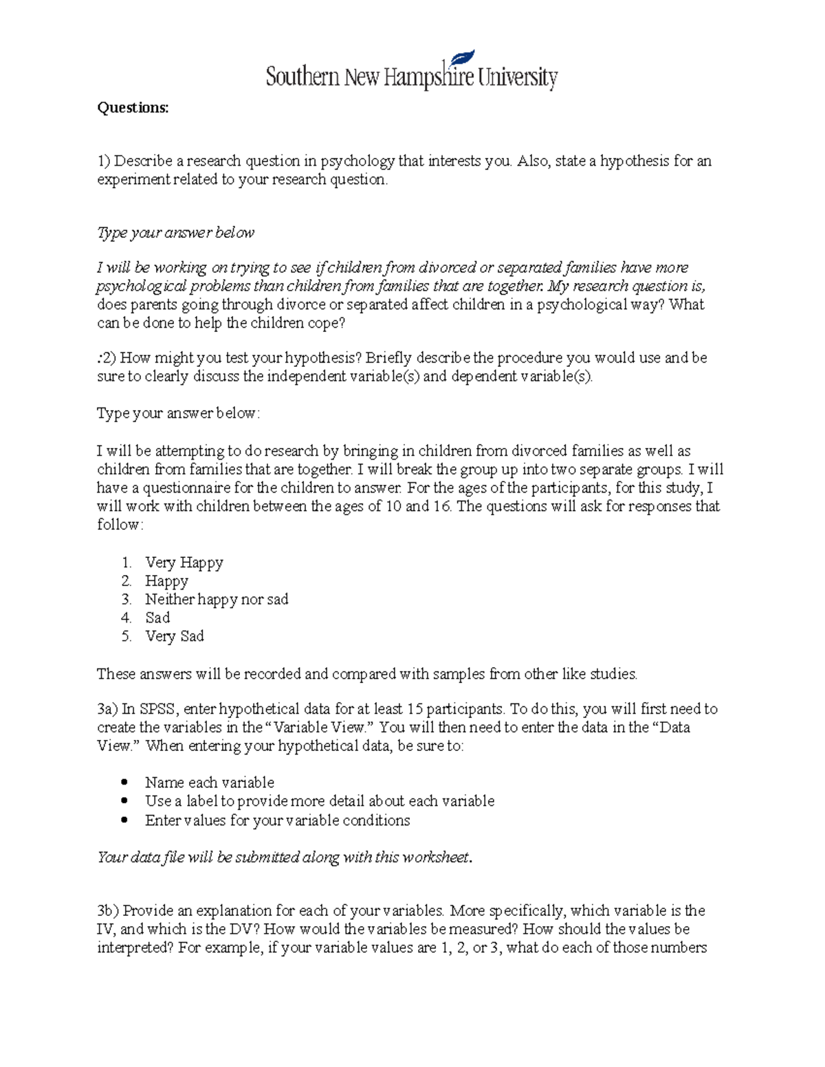Psy-510 Research Question Assignment: Impact of Divorce on Children ...