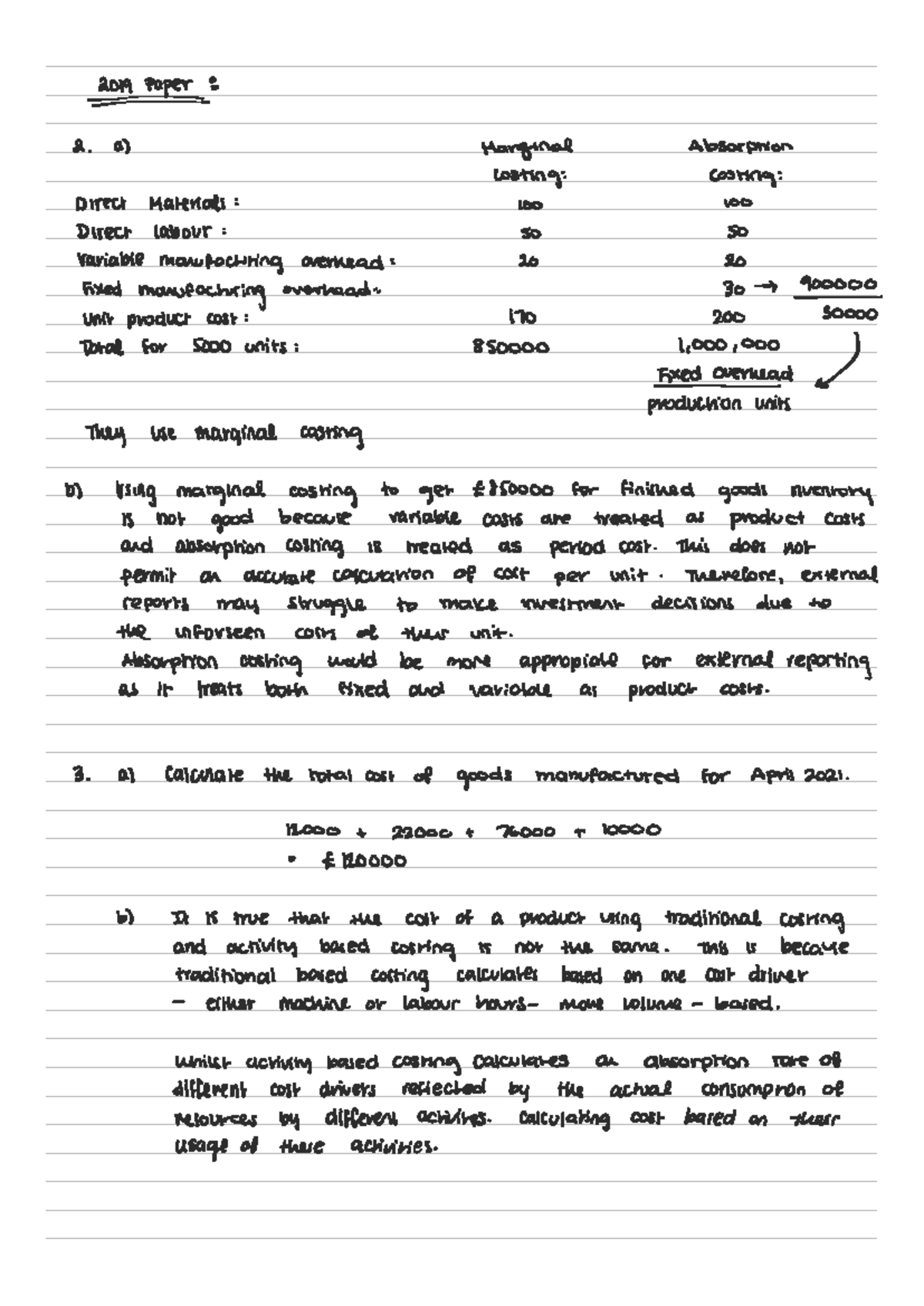 2021 Paper - Practice on Marginal and Absorption Costing Techniques ...