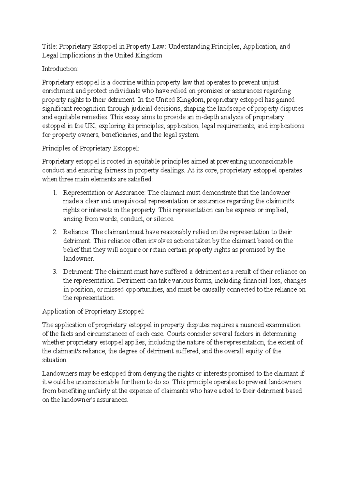 Understanding Proprietary Estoppel in Property Law: Principles ...