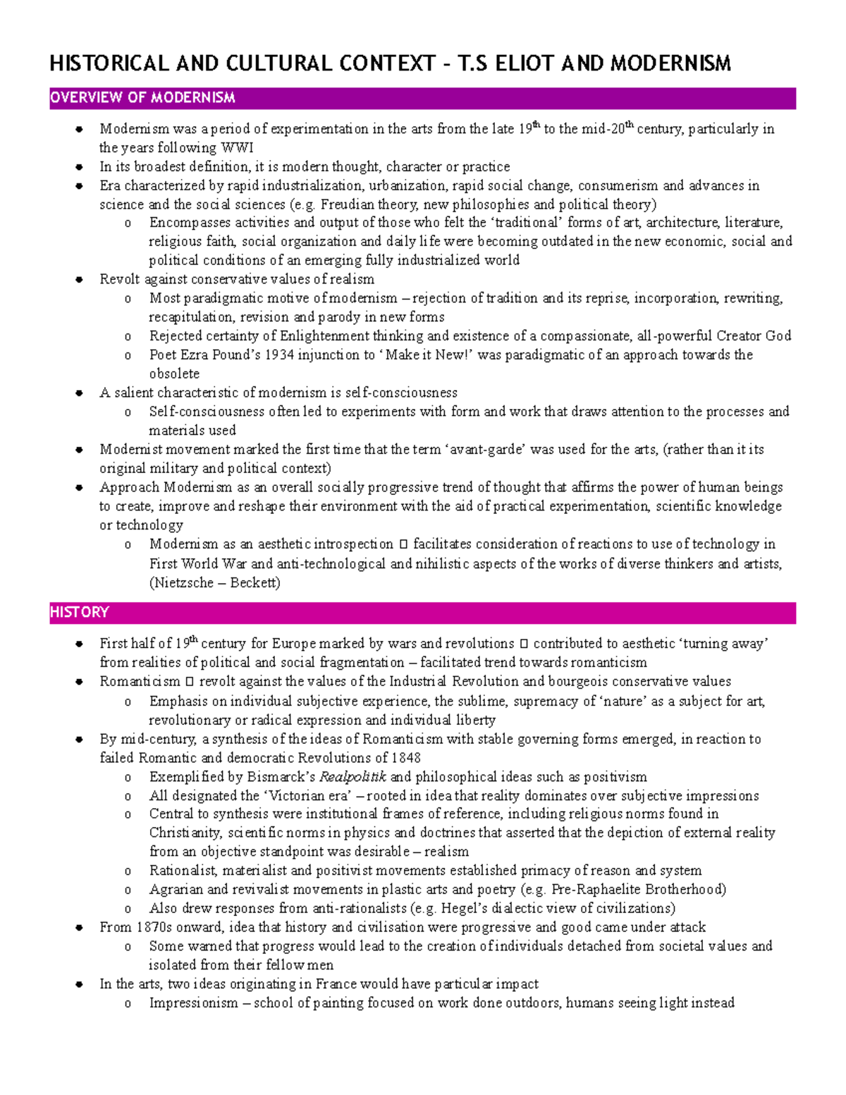 Historical and Cultural Context: T.S. Eliot and Modernism Overview ...