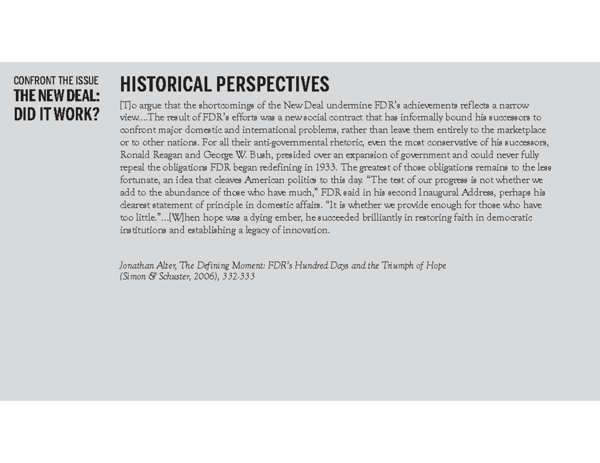 FDRs First Hundred Days - HISTORICAL PERSPECTIVES CONFRONT THE ISSUETHE ...