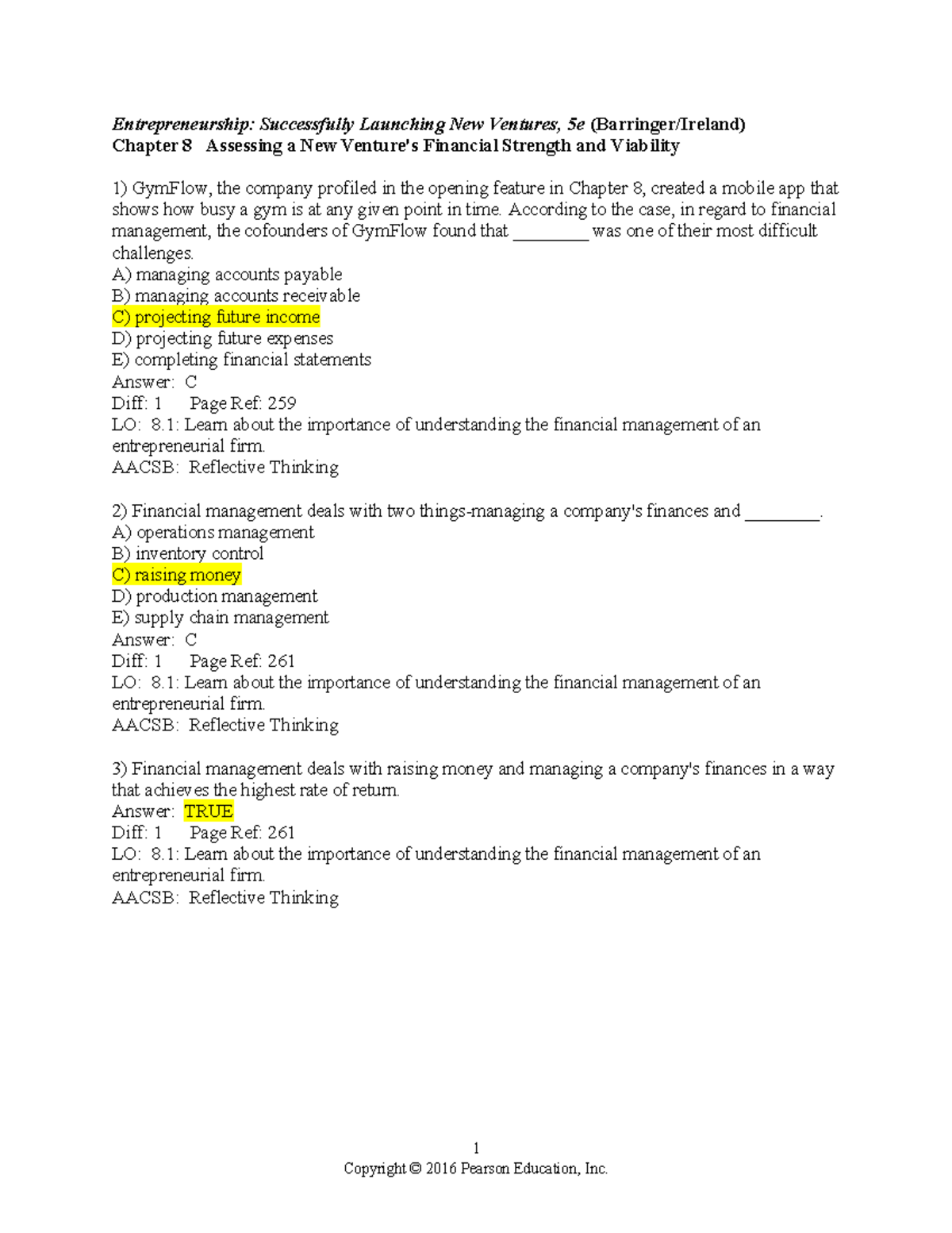 Entrepreneurship Ch 8 Test Bank - Financial Strength Assessment - Studocu