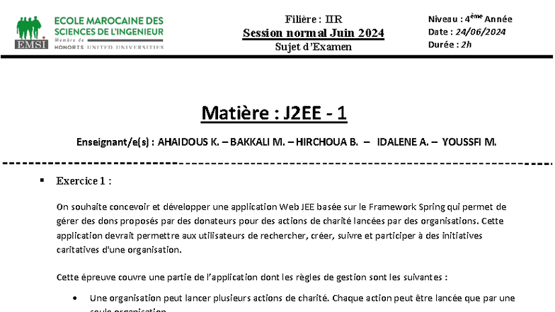 Examen JEE 24 SN : Conception et Implémentation d'une App Web - Studocu