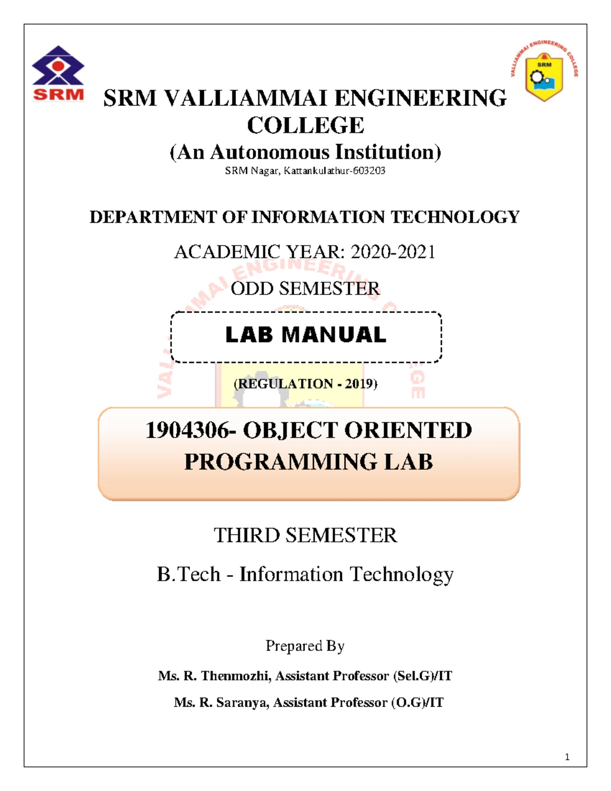 CS3391- OOP - LAB Manual - NADAR SARASWATHI COLLEGE OF ENGINEERING ... CS3391- OOP - LAB Manual - NADAR SARASWATHI COLLEGE OF ENGINEERING ...
