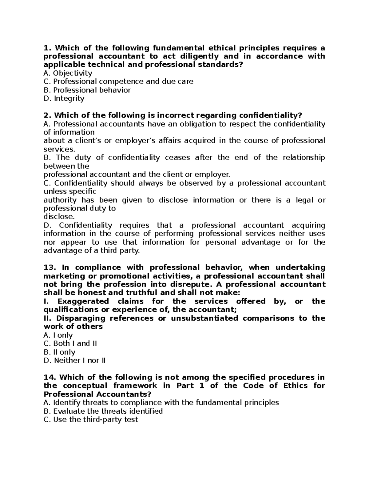 Ethics in Accounting: Principles & Confidentiality Quiz (ACCT 101 ...