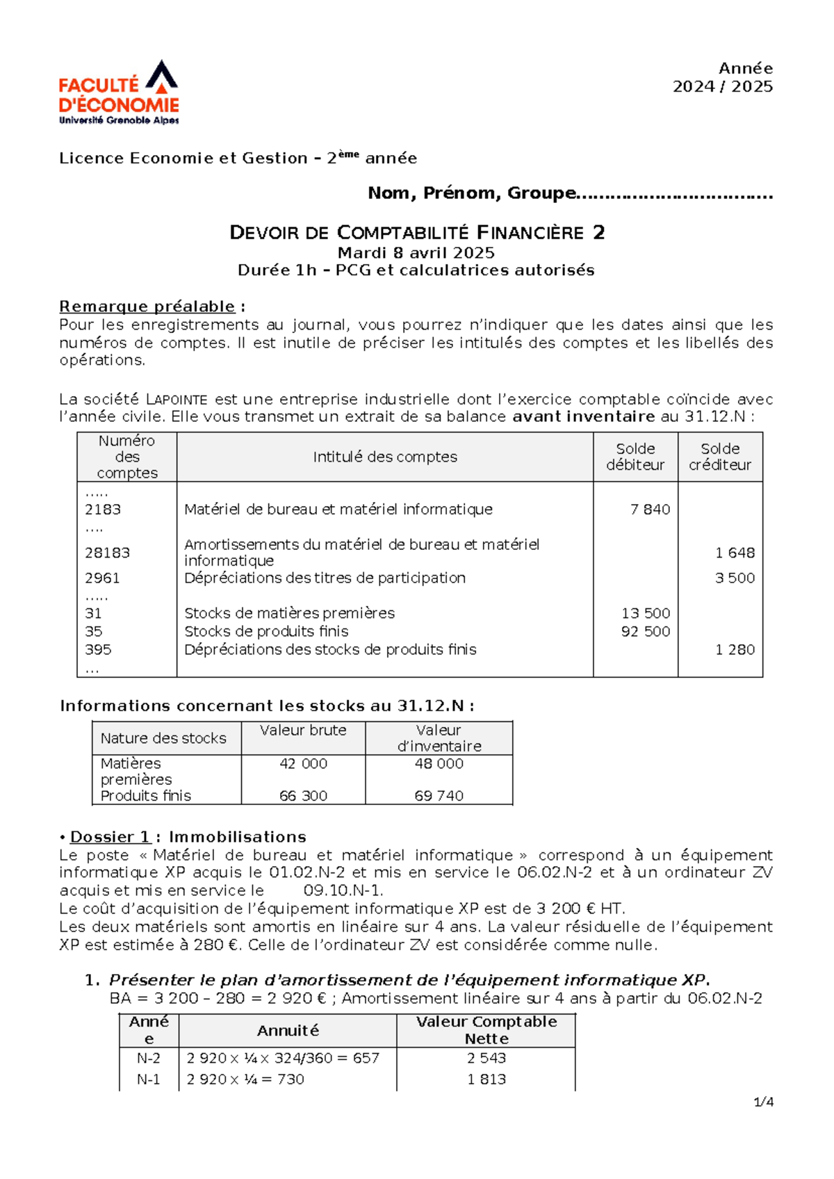 Corrigé CC2 de CF2 - Devoir de Comptabilité Financière 2024-2025 - Studocu
