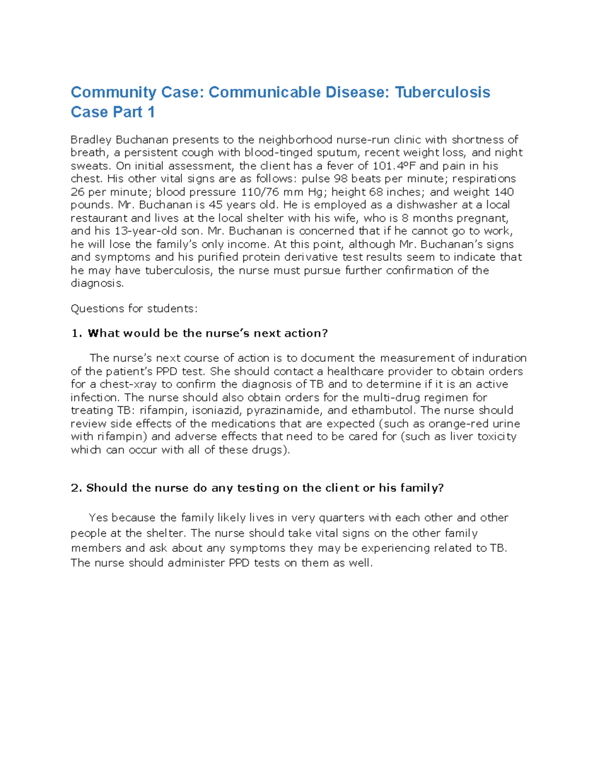 Communicable Disease TB Case Study: Questions & Answers Analysis - Studocu