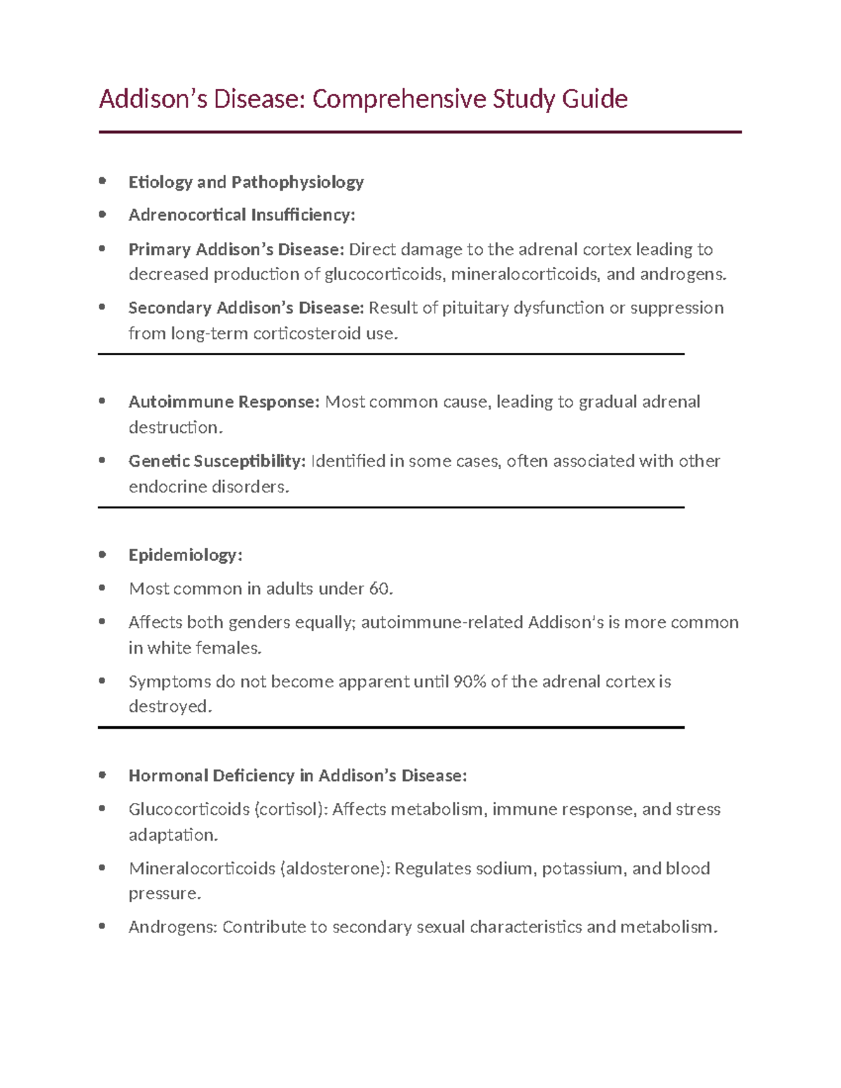 Addison's Disease: Comprehensive Study Guide on Etiology ...
