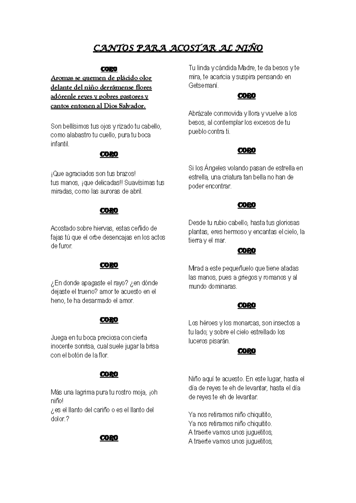 Cantos para Acostar al Niño - Texto y Análisis Poético - Studocu