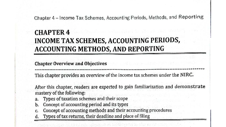 INCOME TAX Chapter 4 - Chapter 4 Income Tax Schemes, Accounting Periods ...