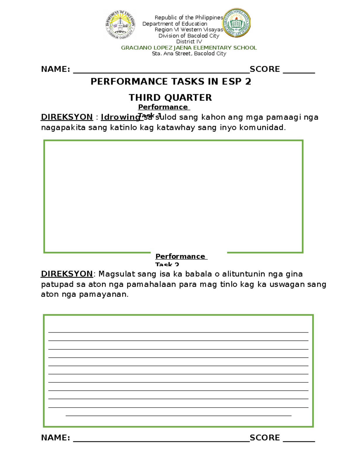ESP 3rd Quarter Performance Task Guidelines and Instructions - Studocu