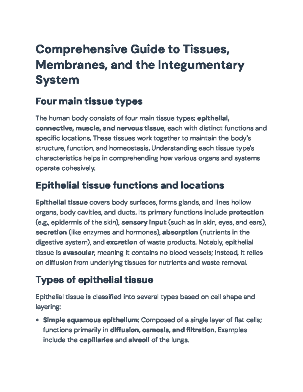 Comprehensive Guide to Tissues, Membranes, and Integumentary System ...