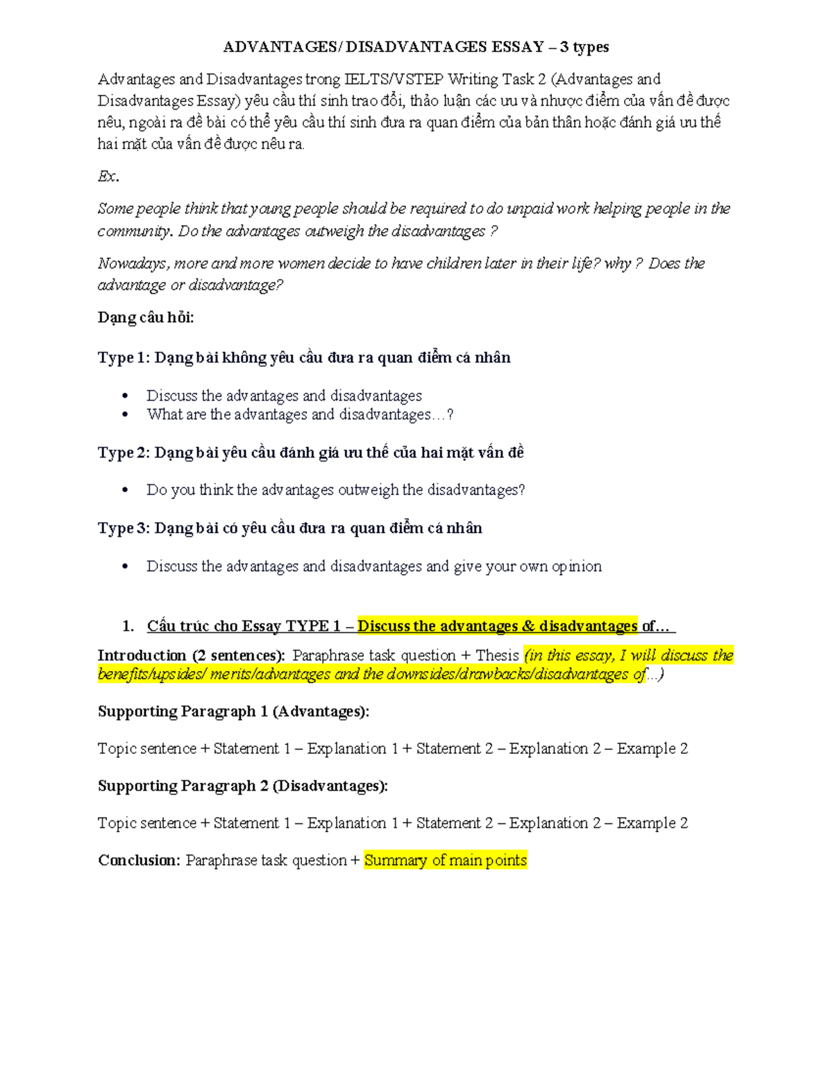 Advantages and Disadvantages Essay (Writing Task 2) Guide - Studocu