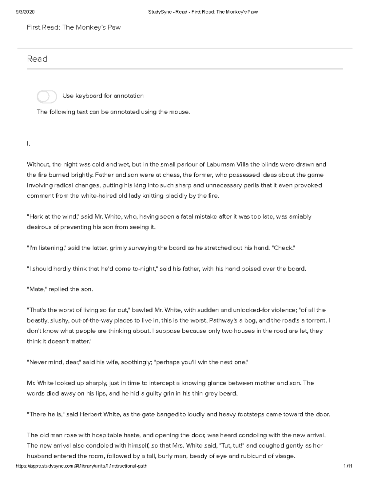 Final Exam: Annotations on "The Monkey’s Paw" Analysis (ENG 101) - Studocu