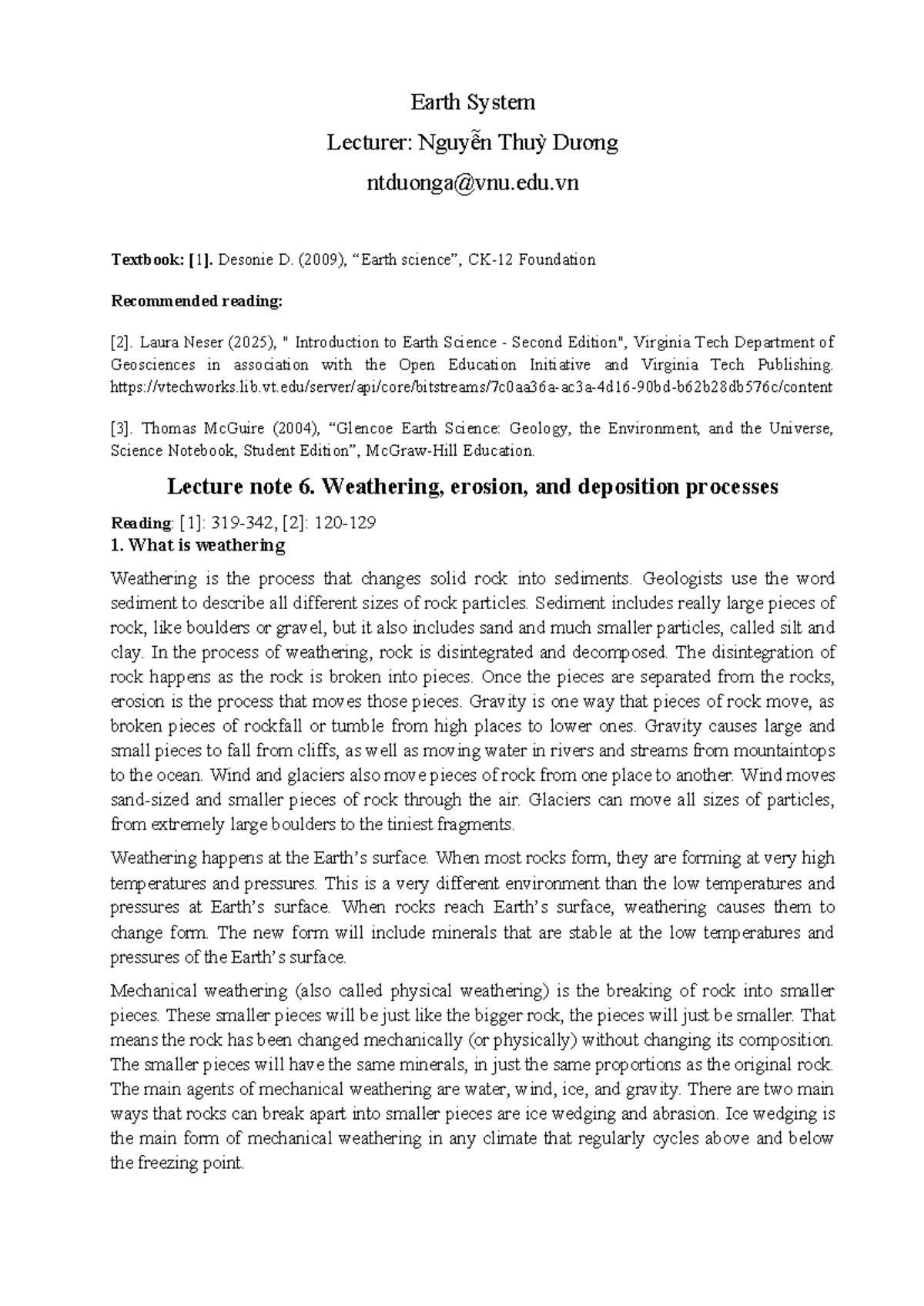 Lecture Note 5: Exogenous Processes - Weathering and Soil (GEOS 101 ...