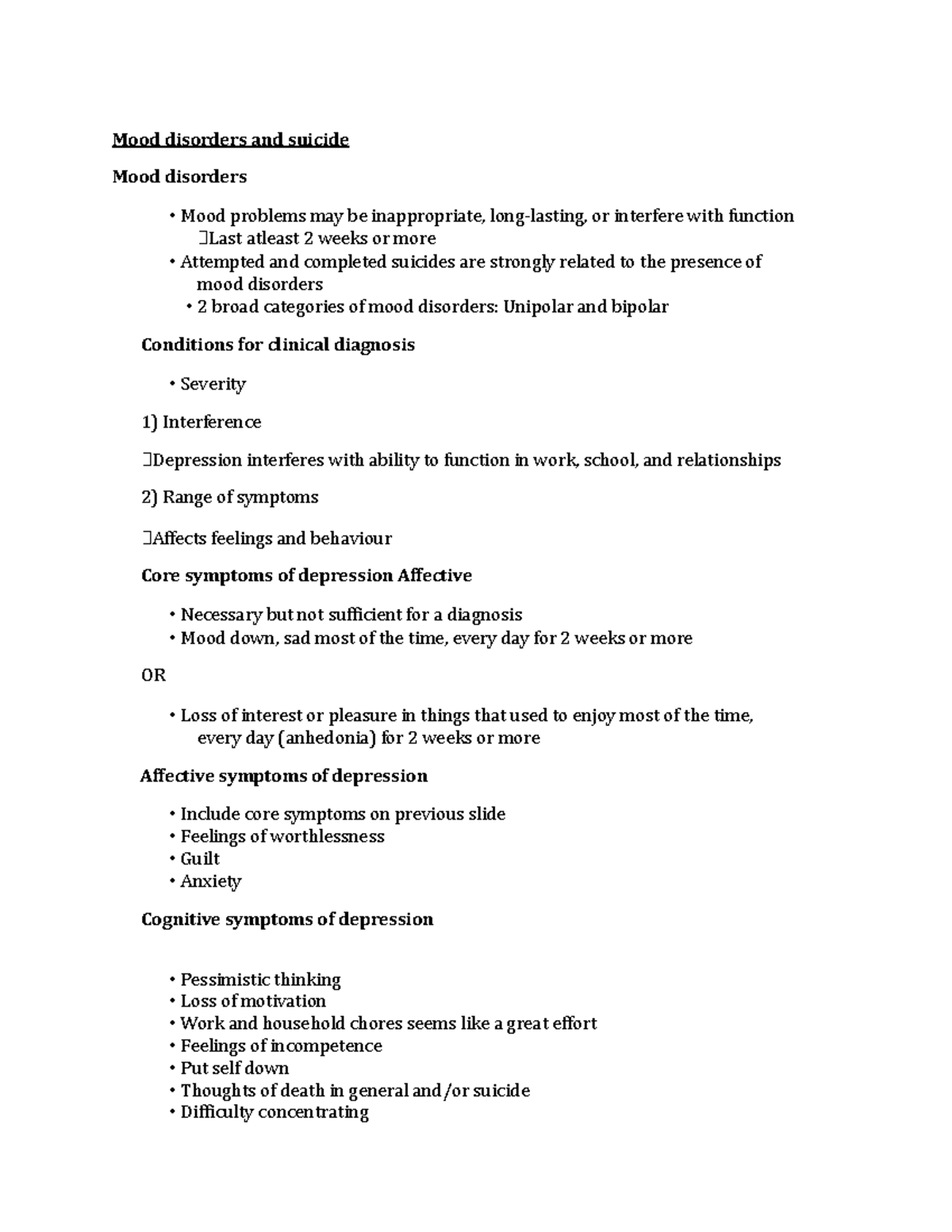 PS 280 Midterm 2 - Mood Disorders and Treatments Summary - Studocu
