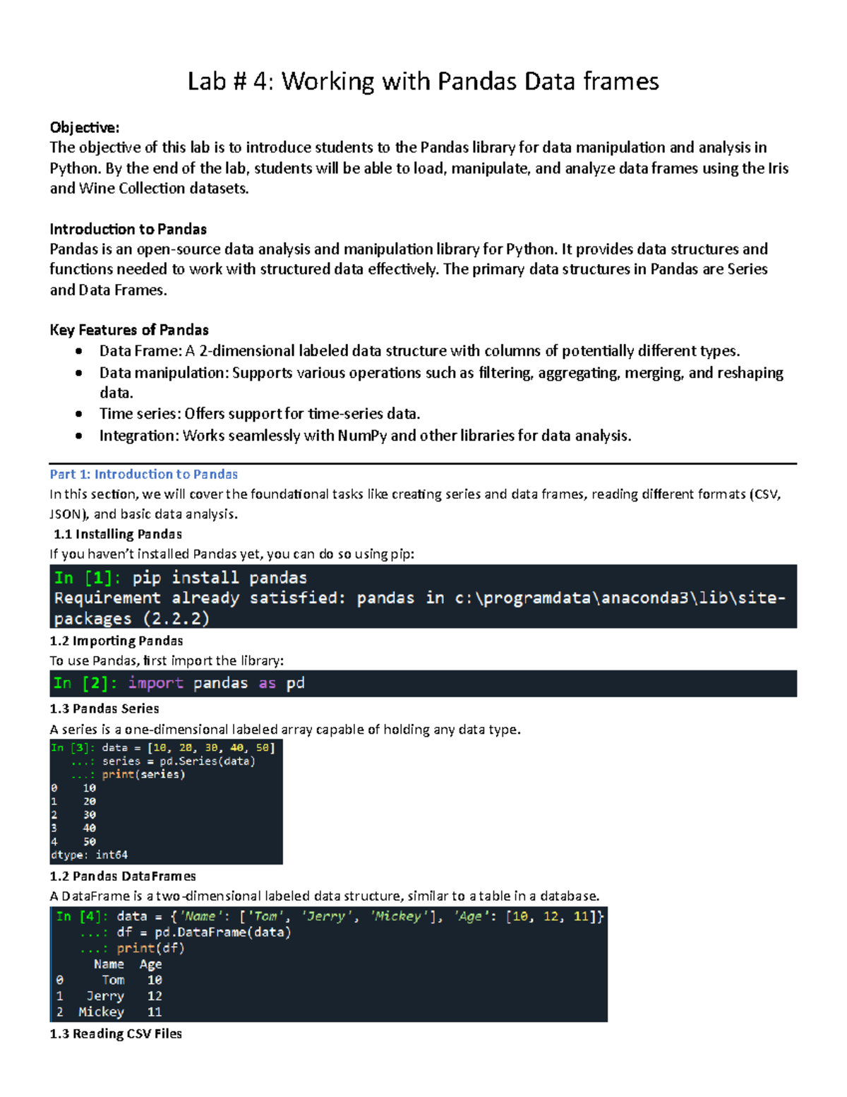 Lab #4: Intro to Pandas for Data Manipulation & Analysis - Studocu