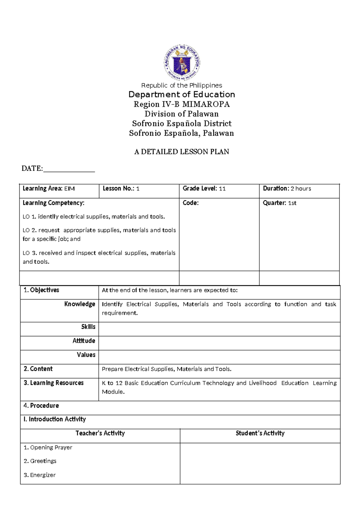 DLP Layout - EIM - Republic of the Philippines Department of Education ...