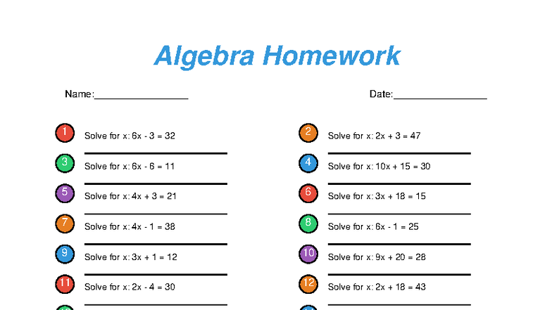 Algebra Homework (Course Code: MATH101) - Problem Set & Solutions - Studocu