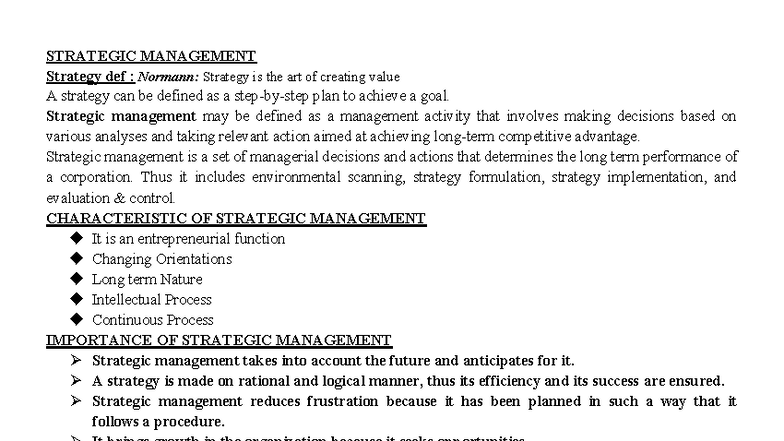 Strategic Management Overview: Key Concepts and Processes - Studocu