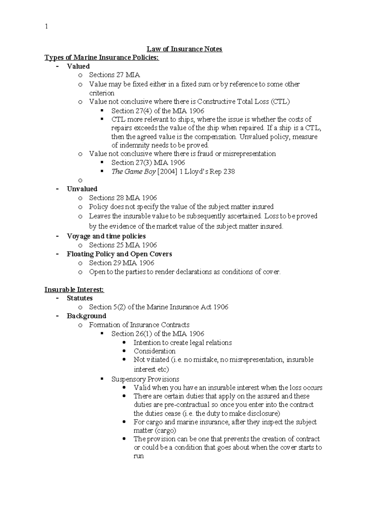 Marine Insurance Notes: Key Concepts and Case Law Analysis (MIA 1906 ...