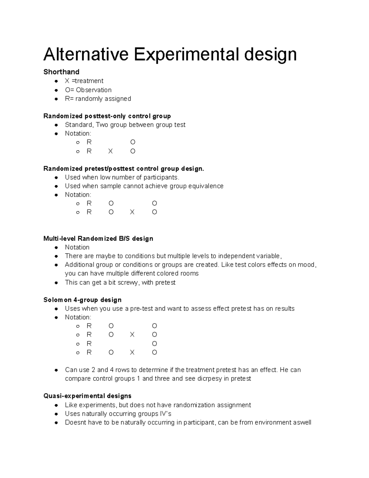 Untitled document - notes - Alternative Experimental design Shorthand X ...