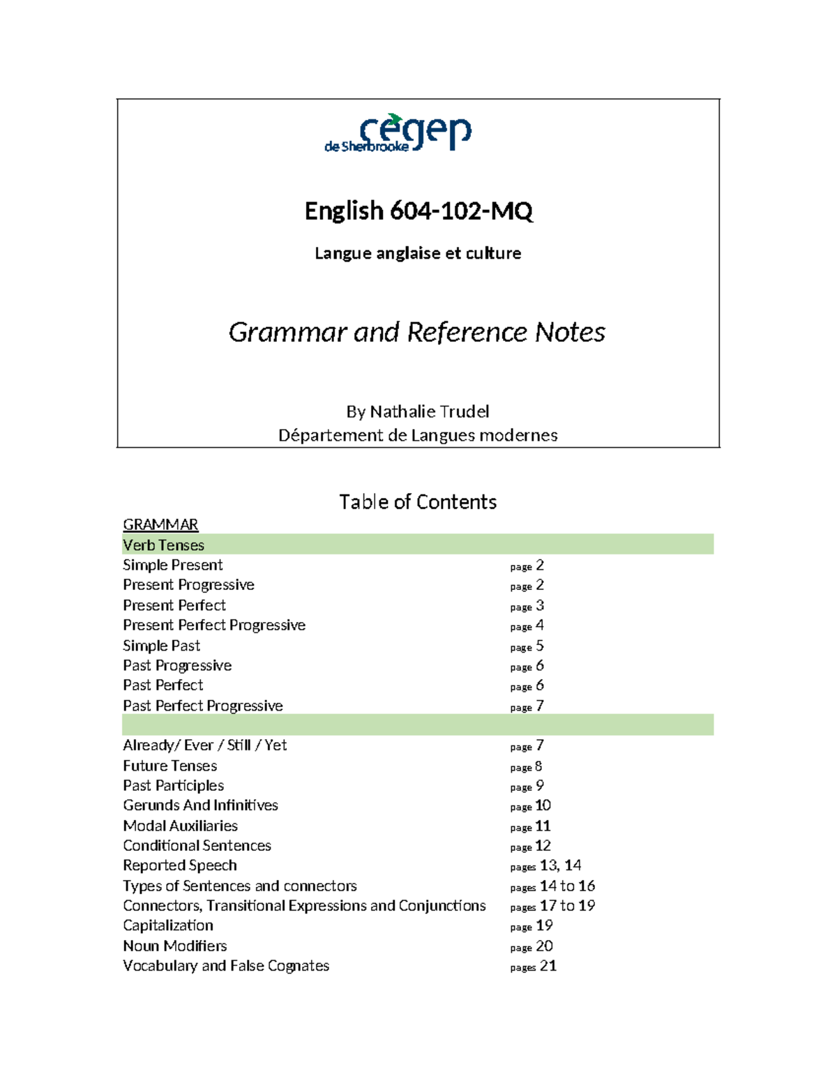 English Grammar and Culture Reference Notes (LANG 101) - Studocu
