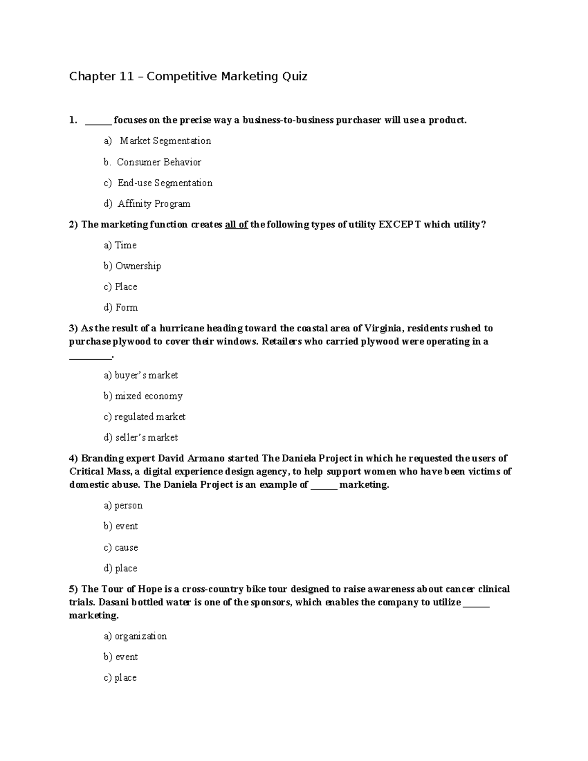C201 Chapter 11 Competitive Marketing Quiz Questions and Answers - Studocu