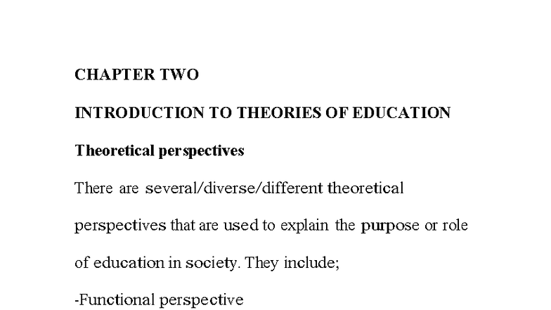 EDF1110 Chapter TWO - Full lecture notes - CHAPTER TWO INTRODUCTION TO ...