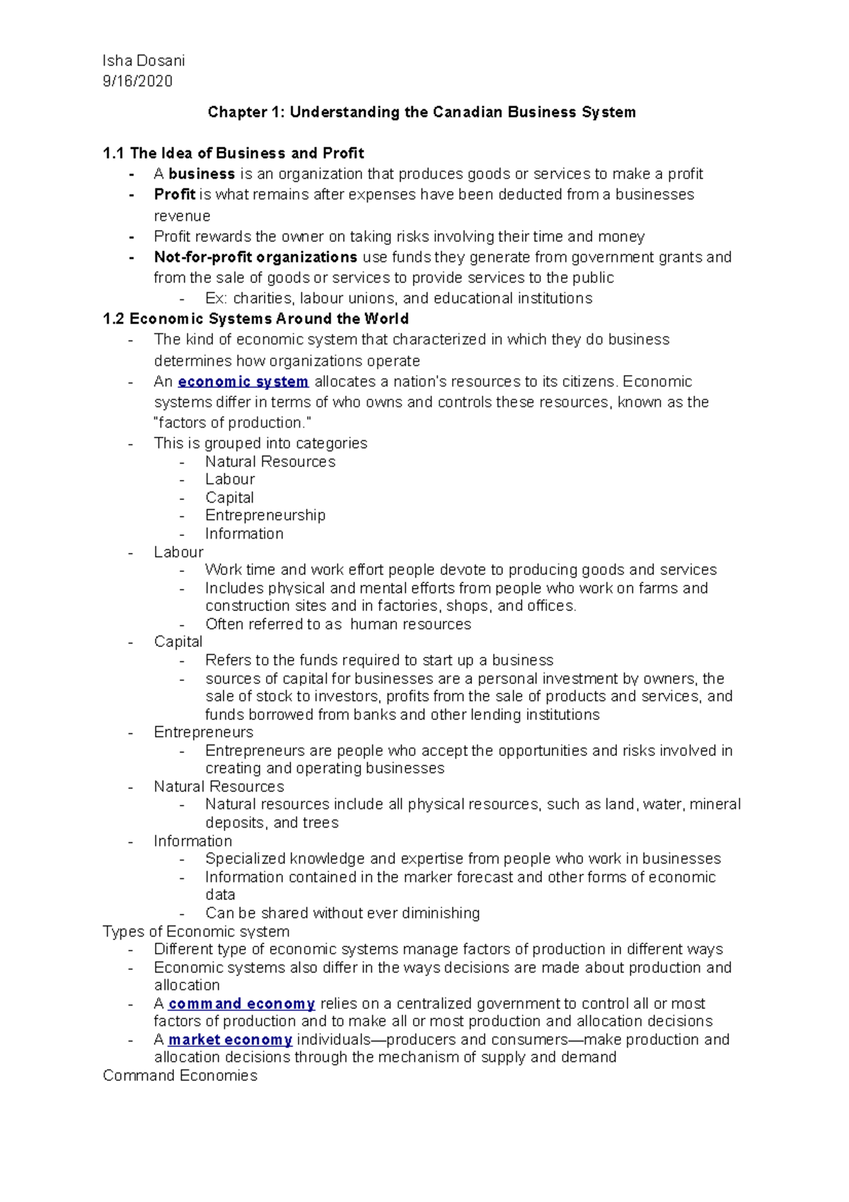 Chapter 1: Analyzing the Canadian Business System (BCOM 101) - Studocu