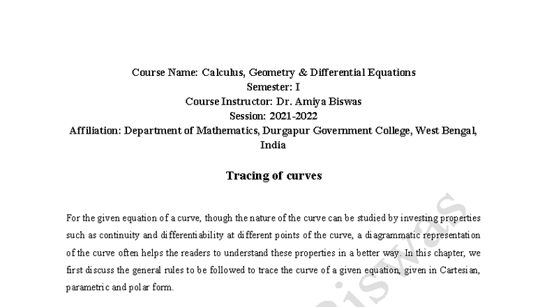 Curve Tracing in Calculus (MATH101) - Detailed Analysis and Examples ...