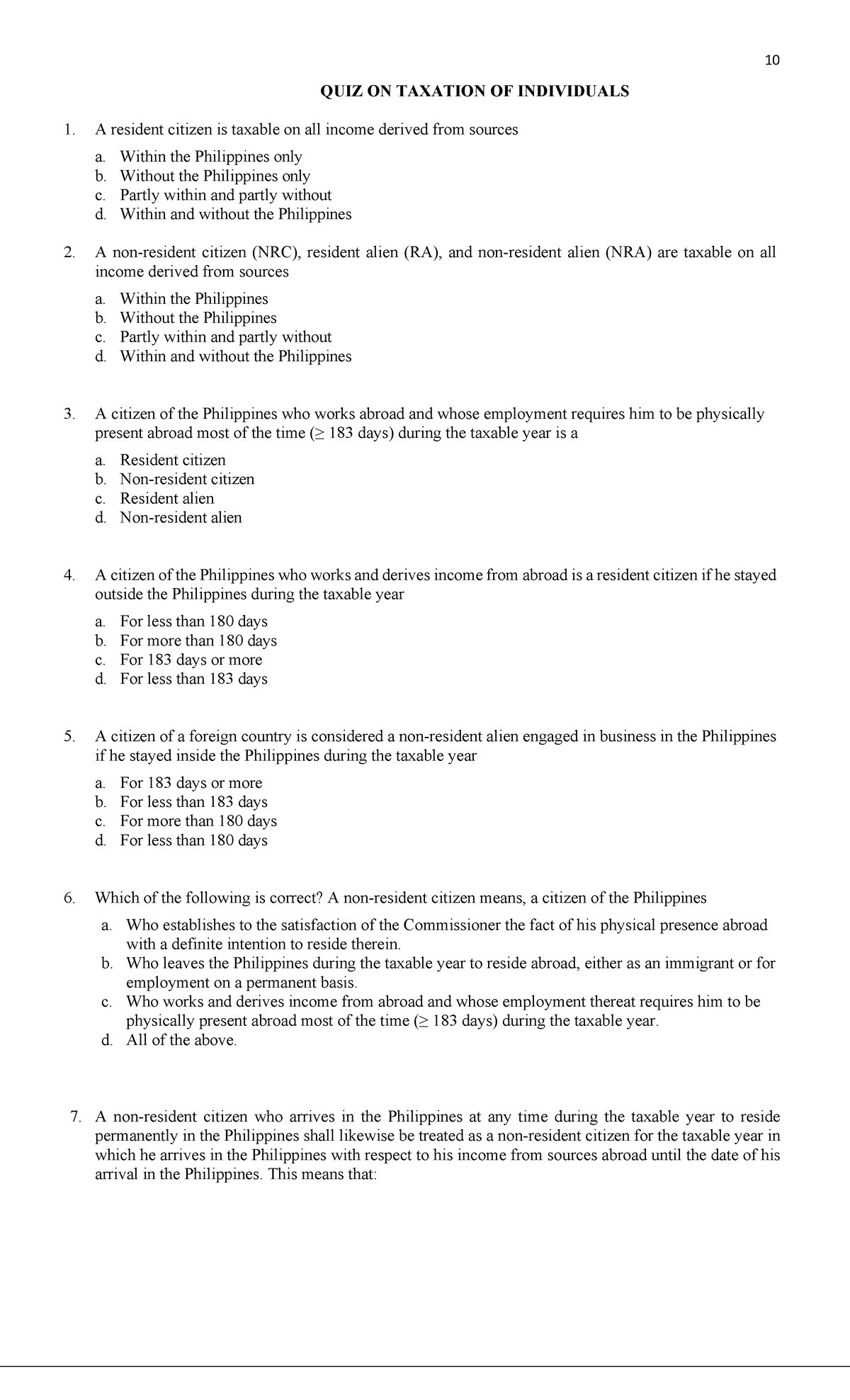 91-02 QUIZ ON INDIVIDUAL TAXATION: Key Concepts and Scenarios - Studocu