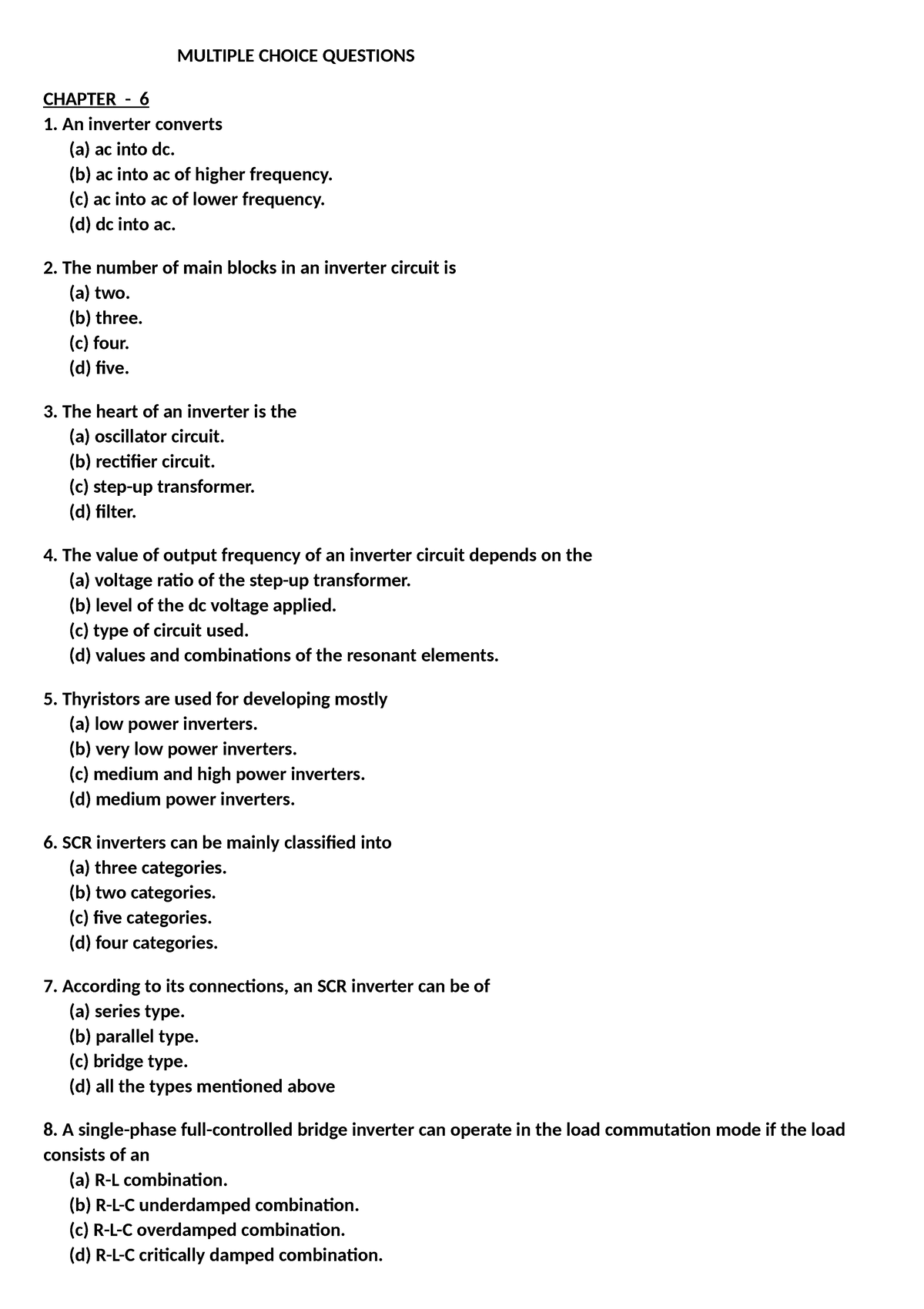 MULTIPLE CHOICE QUESTIONS CHAPTER 6 - ELECTRICAL ENGINEERING - Studocu