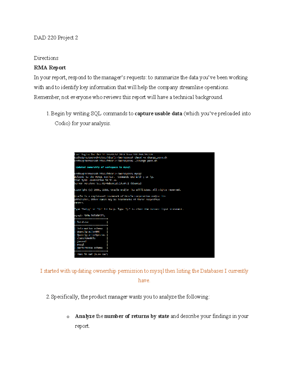 DAD 220 Module Project 2 - DAD 220 Project 2 Directions RMA Report In your report, respond to ...