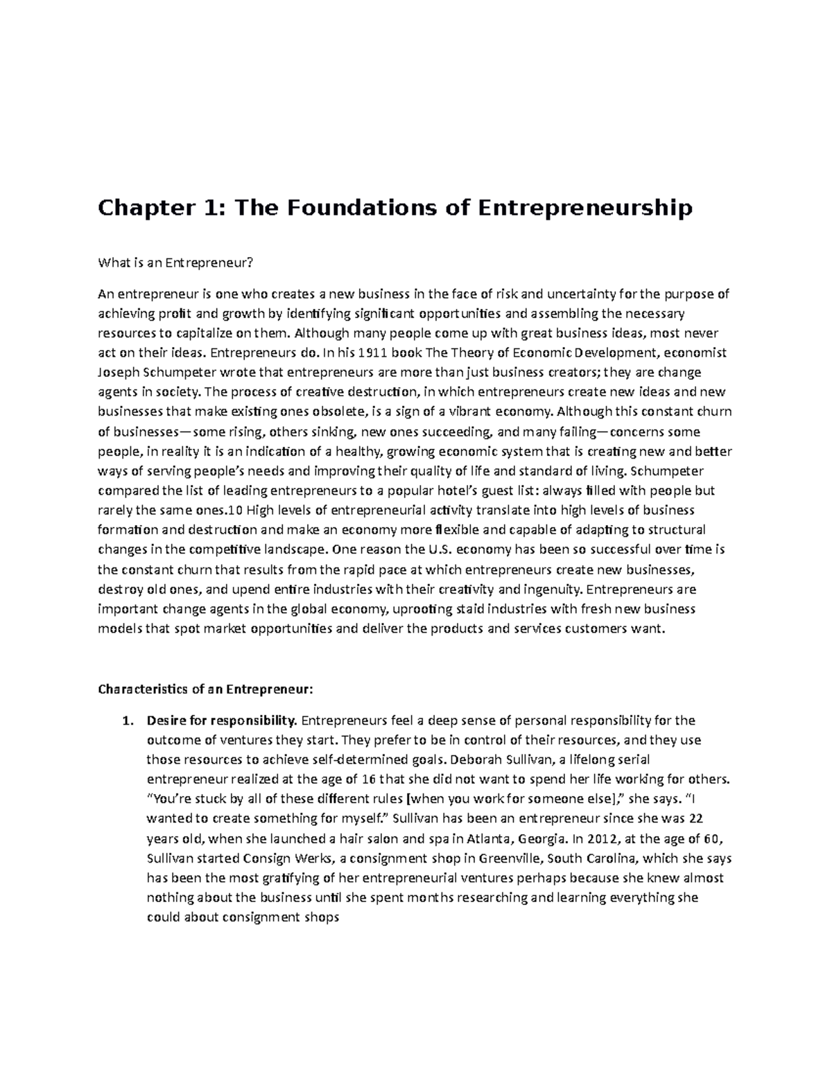 Entrepreneurship notes fall 22 - Chapter 1: The Foundations of ...