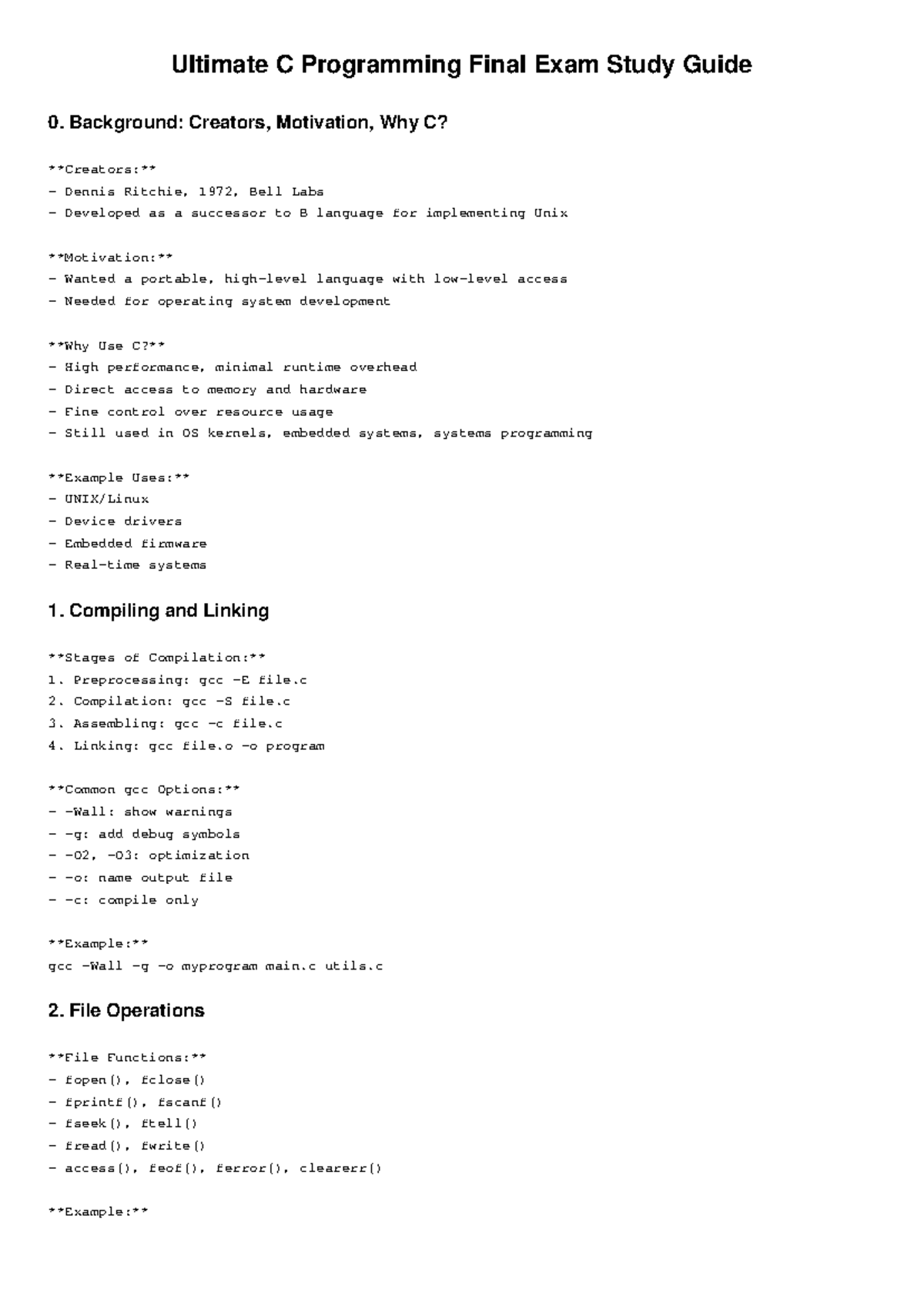 Complete C Study Guide - final exam review - Ultimate C Programming Final Exam Study Guide 0 ...
