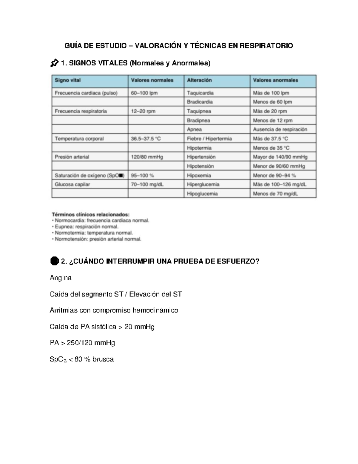 GUÍA DE ESTUDIO: VALORACIÓN Y TÉCNICAS RESPIRATORIAS - REPASO CARDIO ...