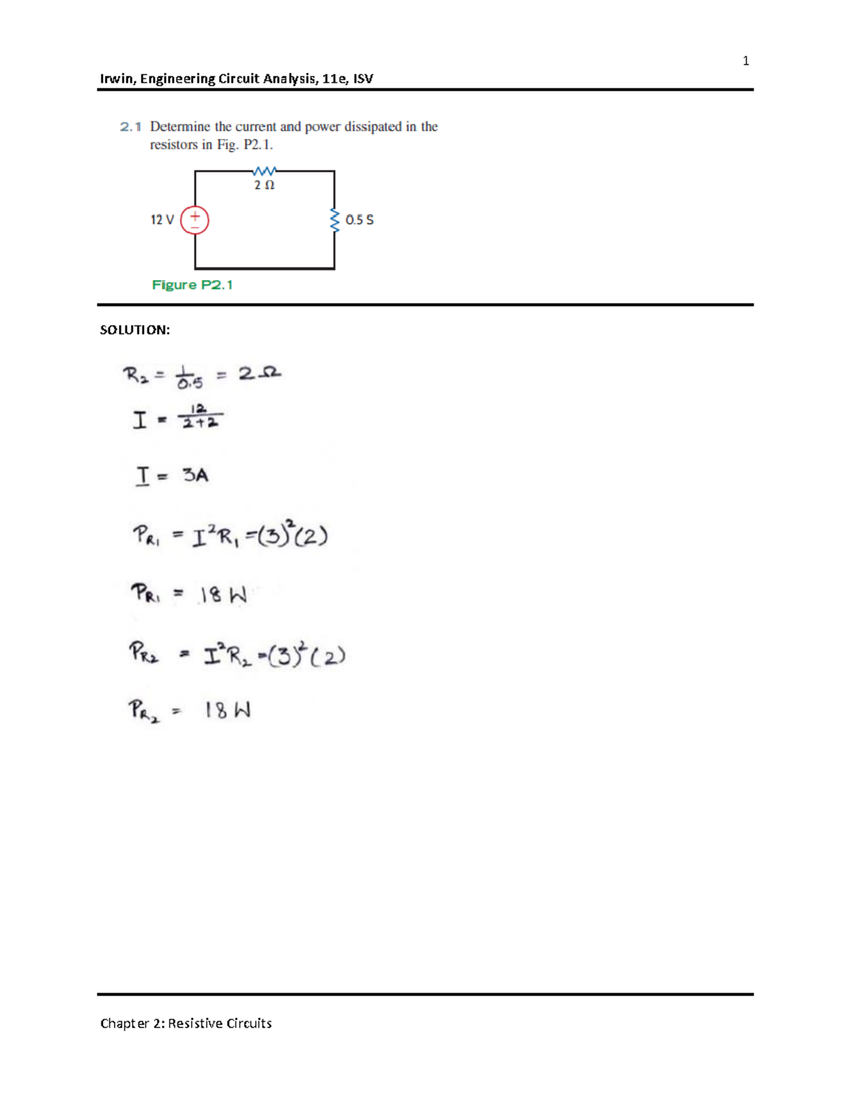 第二章答案 Answer Irwin Engineering Circuit Analysis 11e Isv Solution 2842