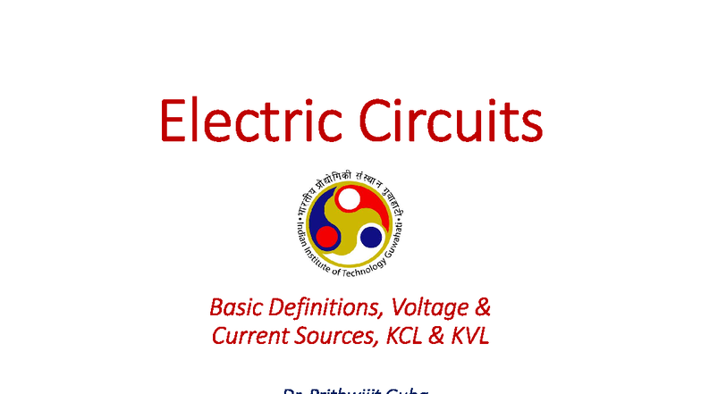 Electric Circuits: KCL, KVL, and Basic Definitions - Lect-1 - Studocu