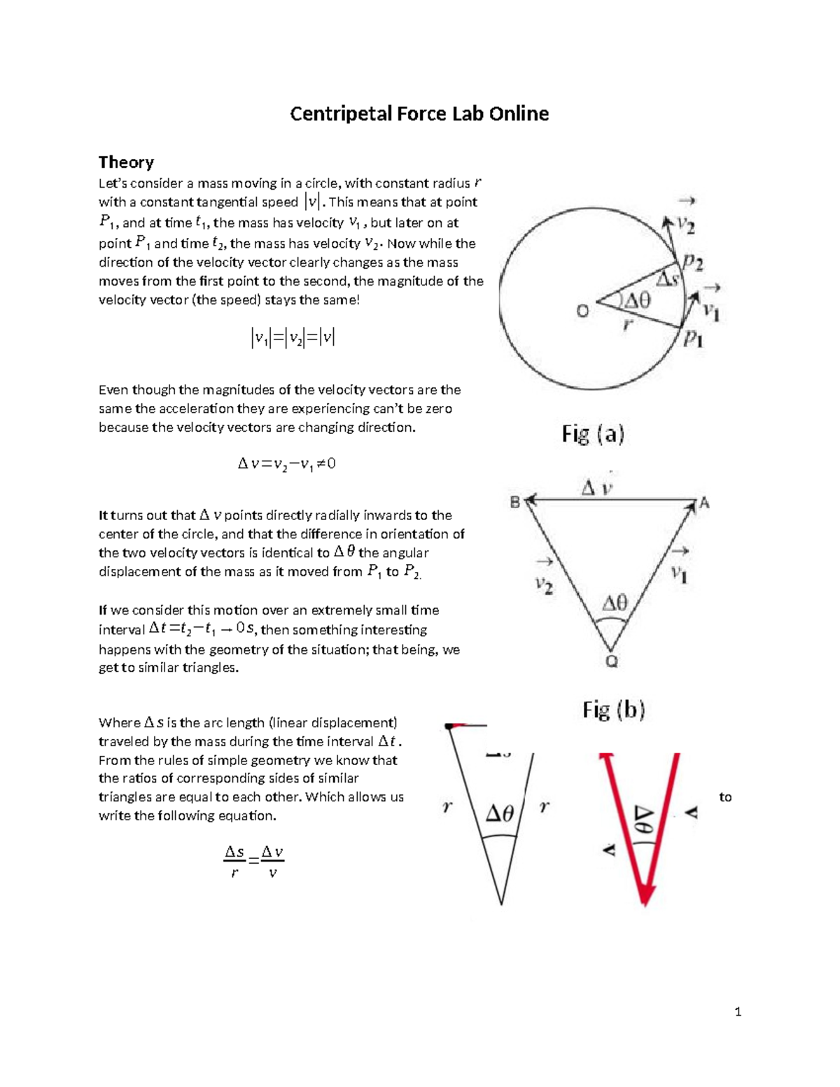 Centripetal Force Lab Online - Fall 2023 Experiment Guide - Studocu