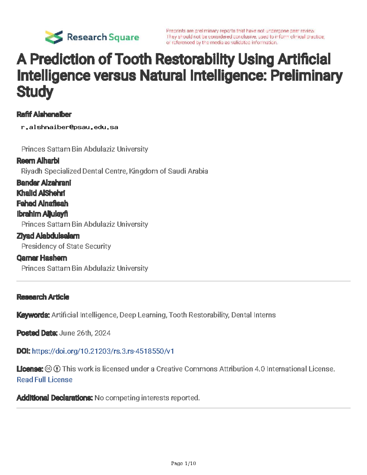 AI vs. Dental Interns: Tooth Restorability Prediction Study (PSU) - Studocu