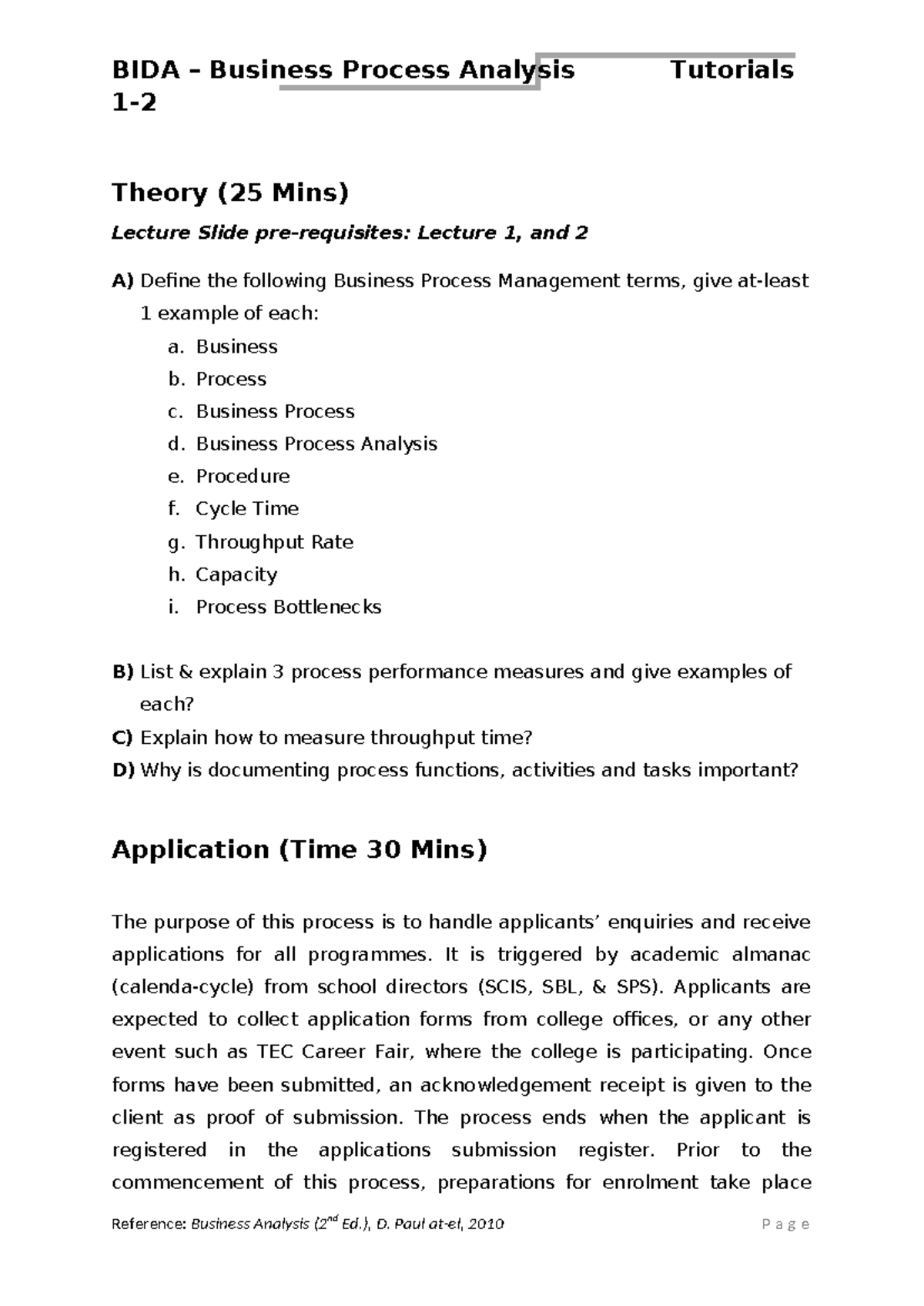 CIS112 Business Process Analysis Tutorial 11 - Lecture Slides - Studocu
