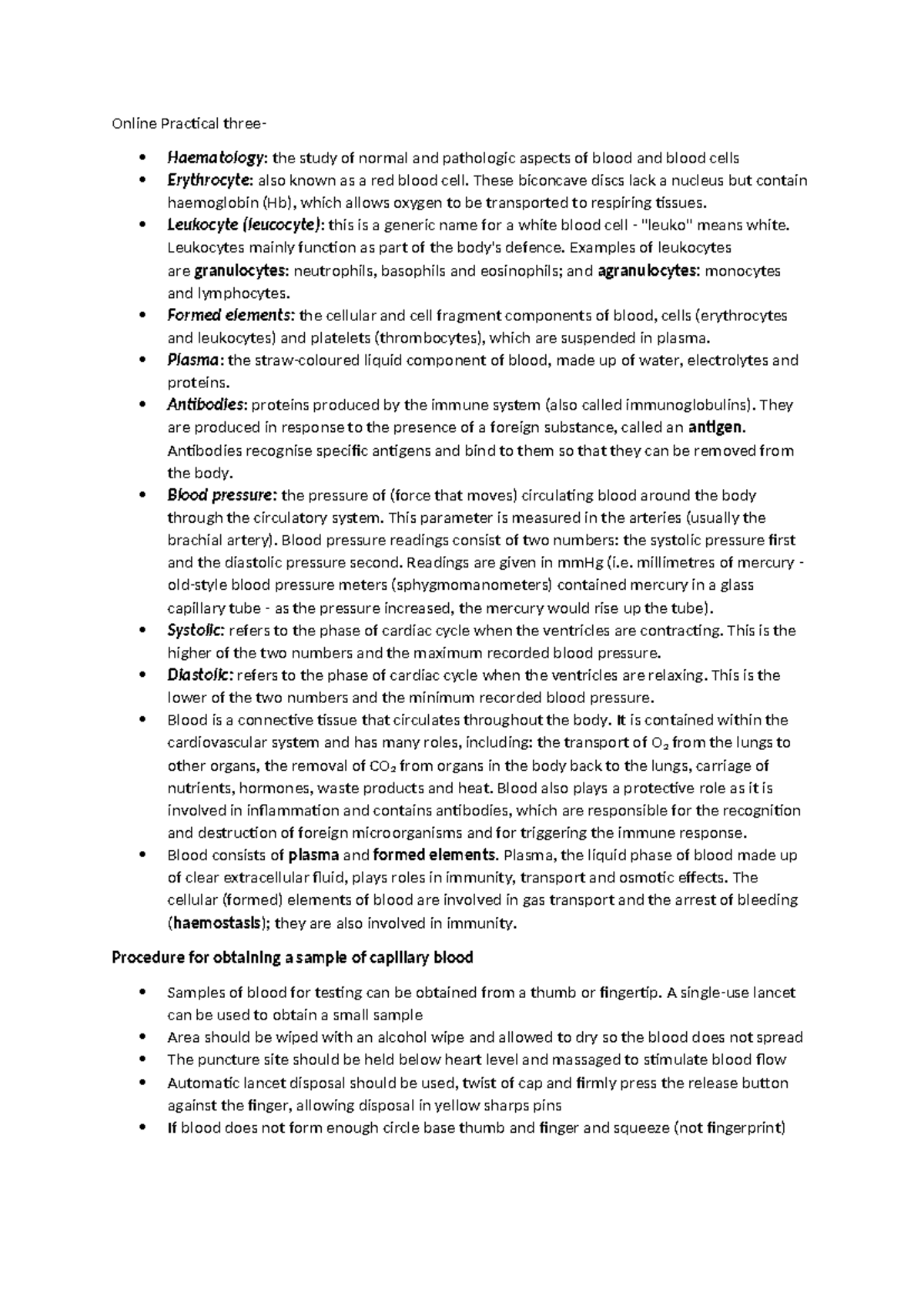 Online Practical Haematology: Blood Components and Functions - Studocu