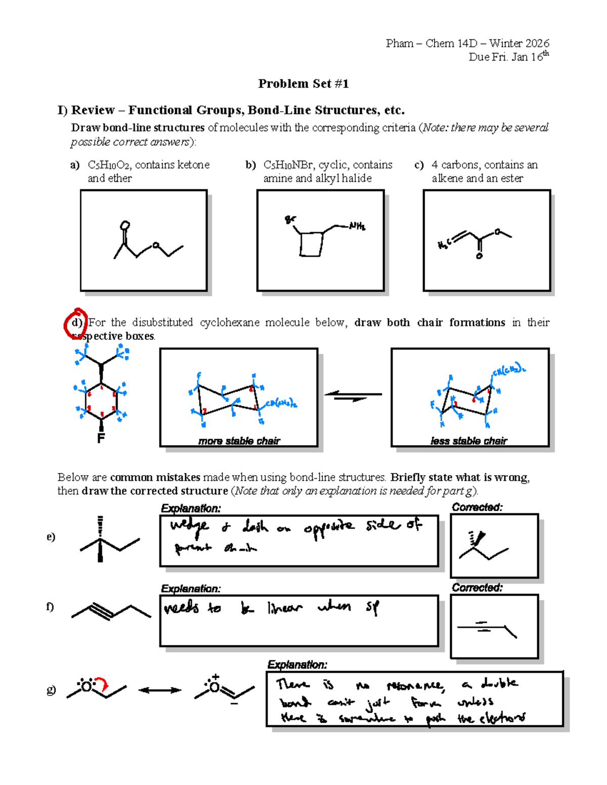 Pham Chem 14D Winter 2026 Problem Set I: Functional Groups & Mechanisms ...