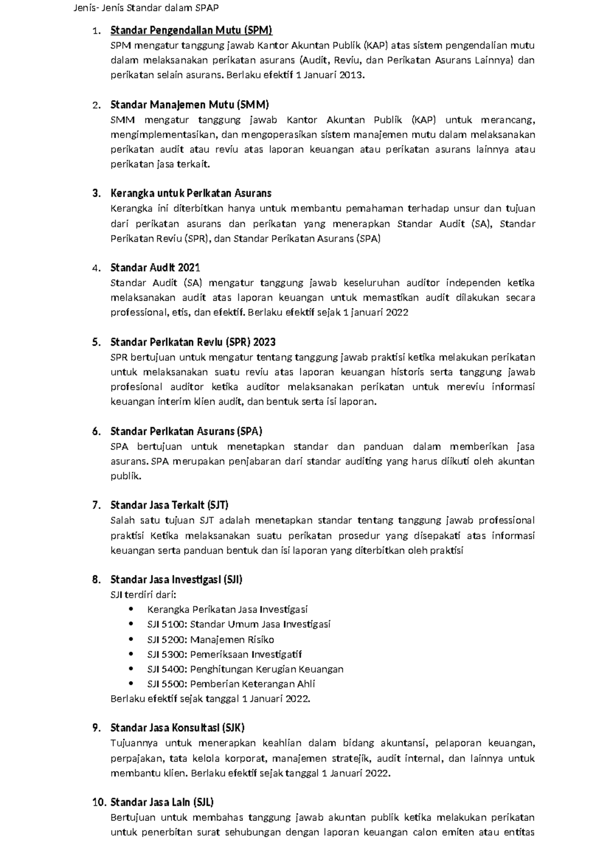 Jenis Standar dan Audit dalam SPAP: Panduan Lengkap - Studocu