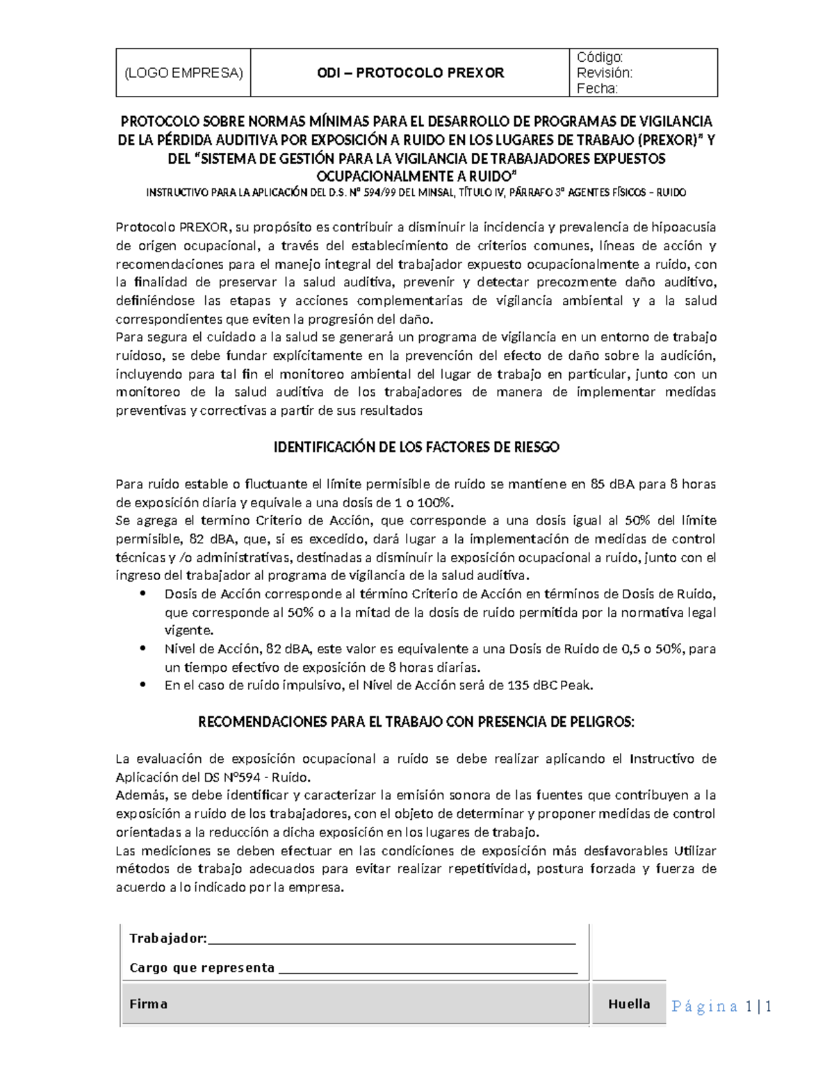 Protocolo PREXOR: Obligación de Informar sobre Exposición a Ruido - Studocu